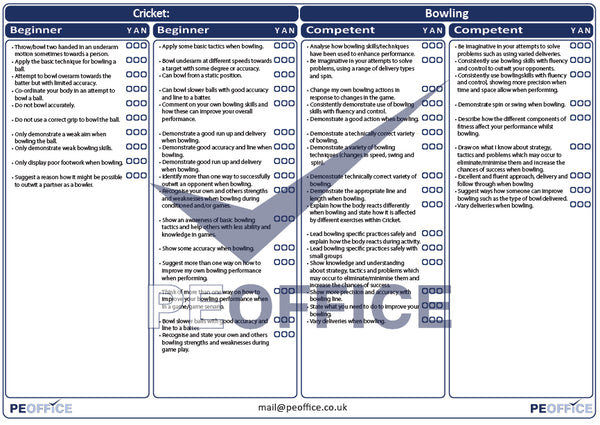 Cricket Bowling Assessment Sheets – PE Office