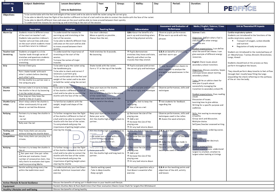 KS3 Badminton Lesson Plans – PE Office