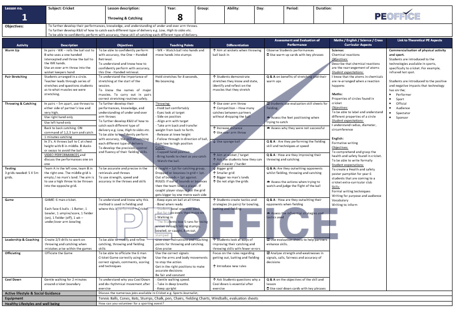 KS3 Cricket Lesson Plan – PE Office