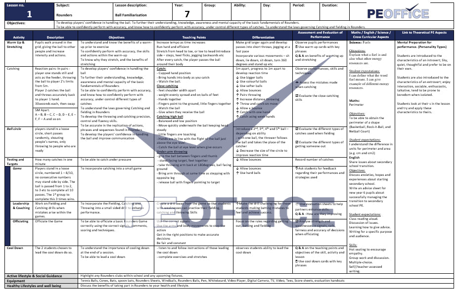 KS3 Rounders Lesson Plans – PE Office