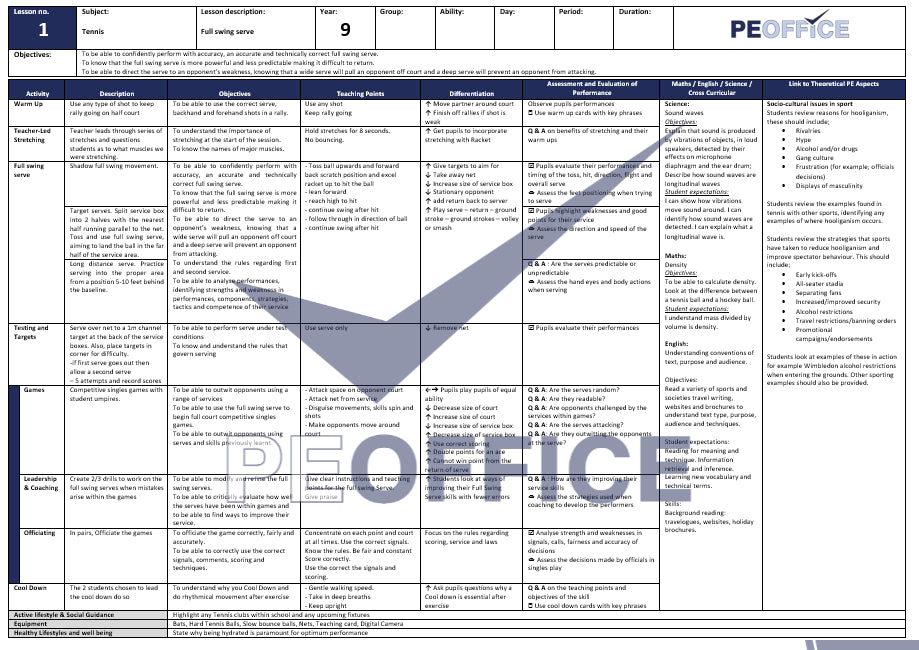 KS3 Tennis Lesson Plans – PE Office
