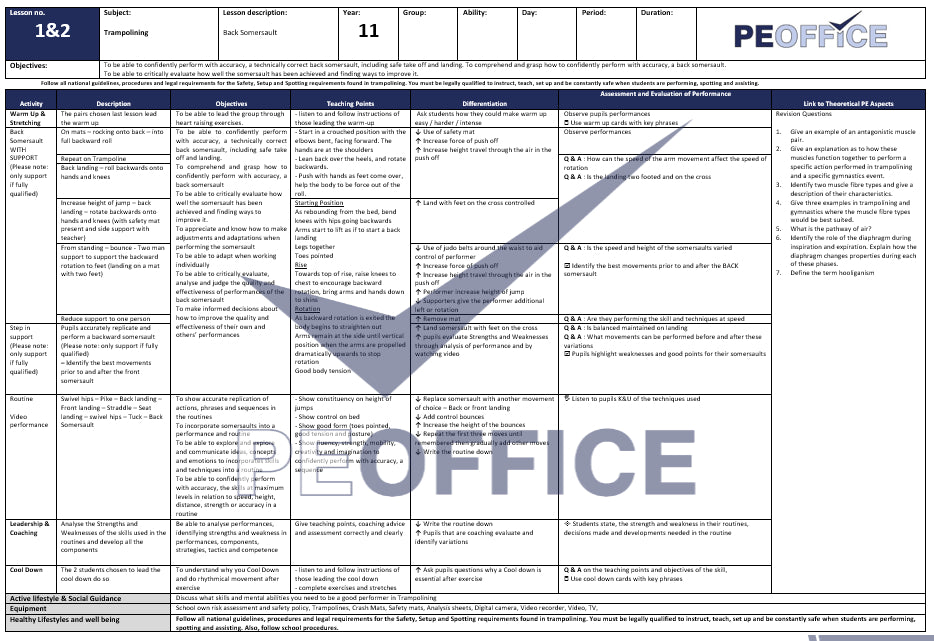 KS4 Trampolining Lesson Plans – PE Office