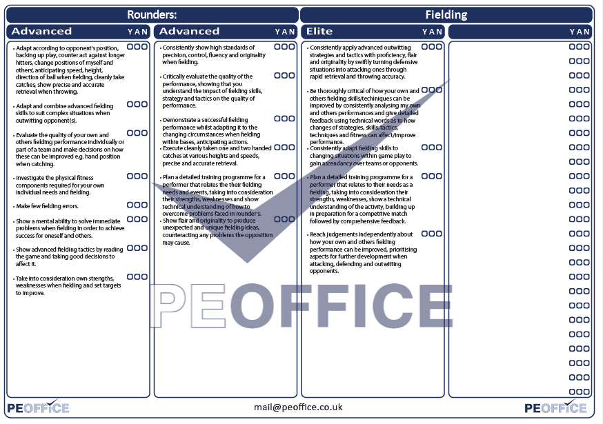 Rounders Fielding Assessment Sheet – PE Office