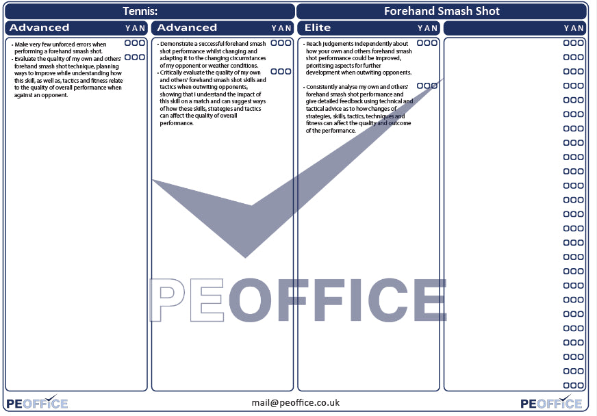 Tennis Smash Shot Assessment Sheet – PE Office